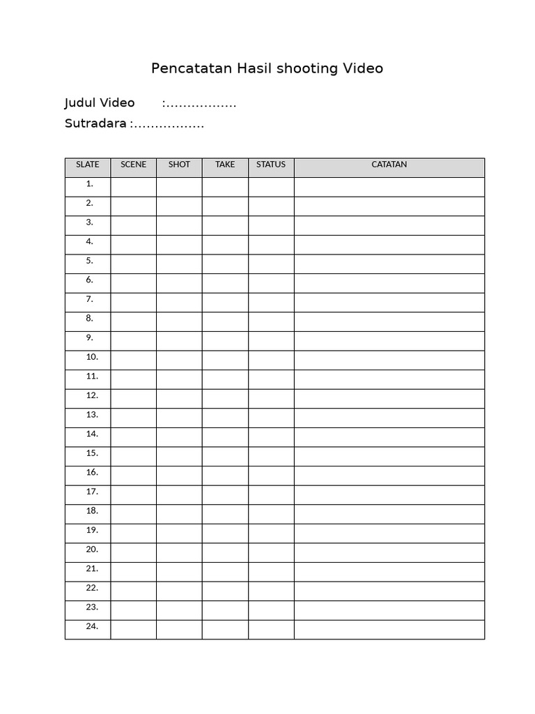 Pencatatan Hasil Shooting Video | PDF