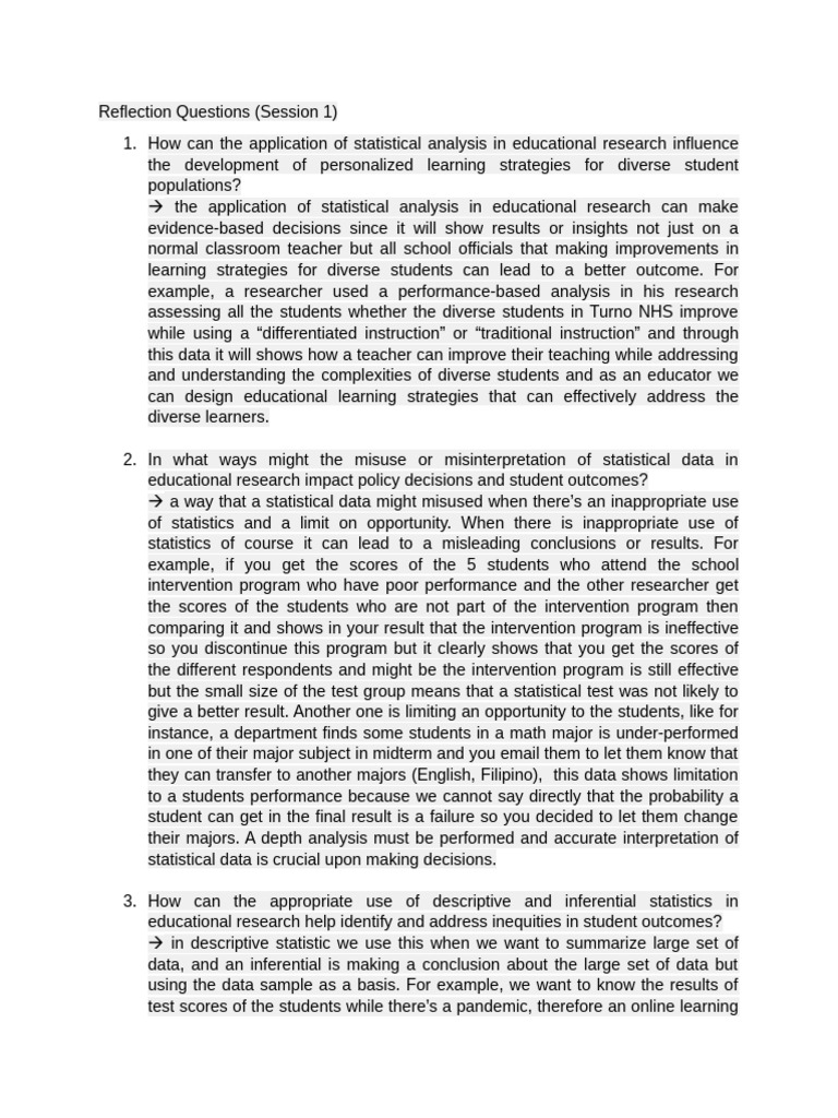 Reflection Questions | PDF | Statistics | Validity (Statistics)