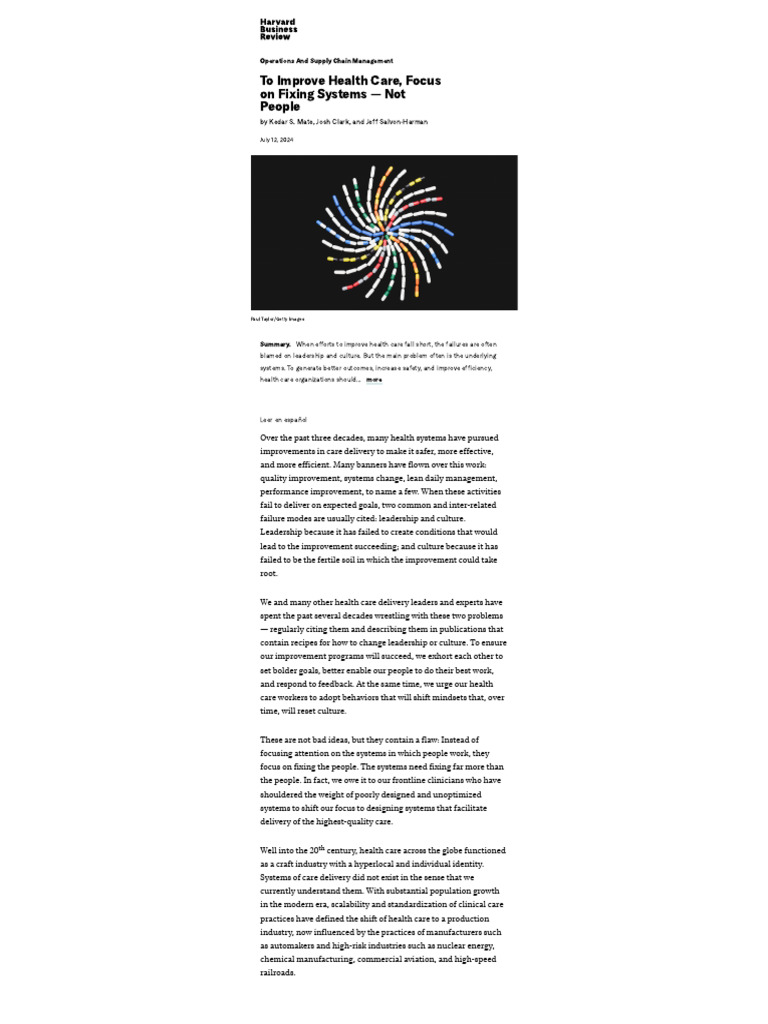 To Improve Health Care, Focus On Fixing Systems - Not People | PDF ...