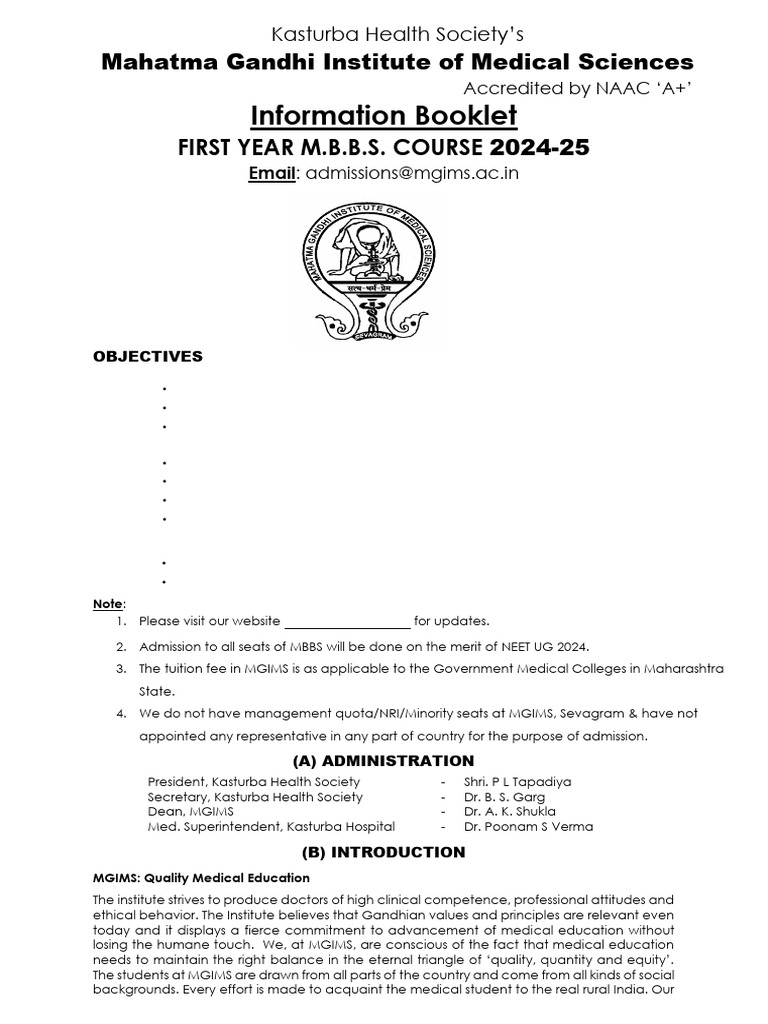 MGIMS MBBS Admission Guide 2024-25 | PDF