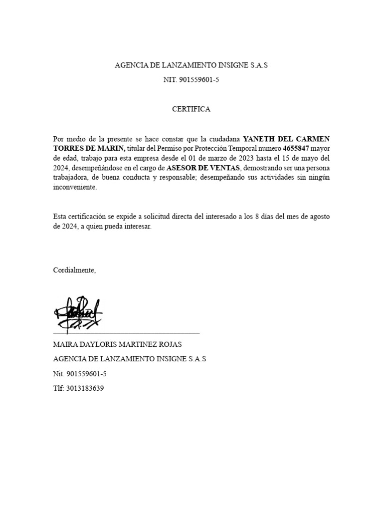 Contrato Laboral Yanet | PDF