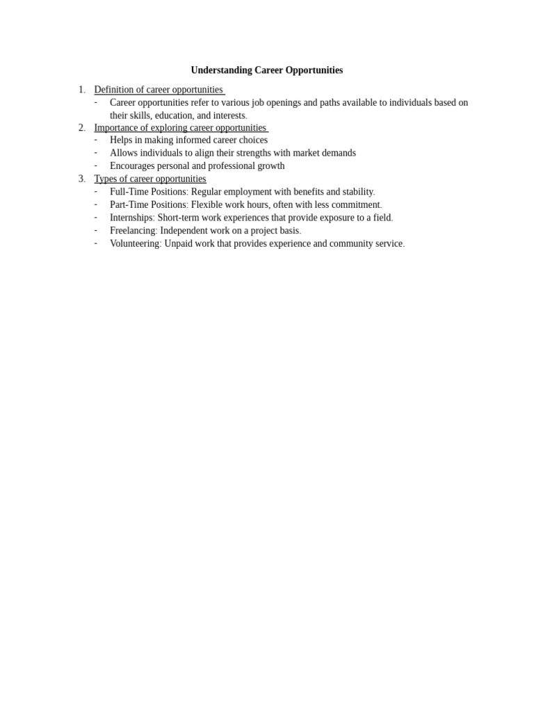 Exploring Career Opportunities Explained | PDF