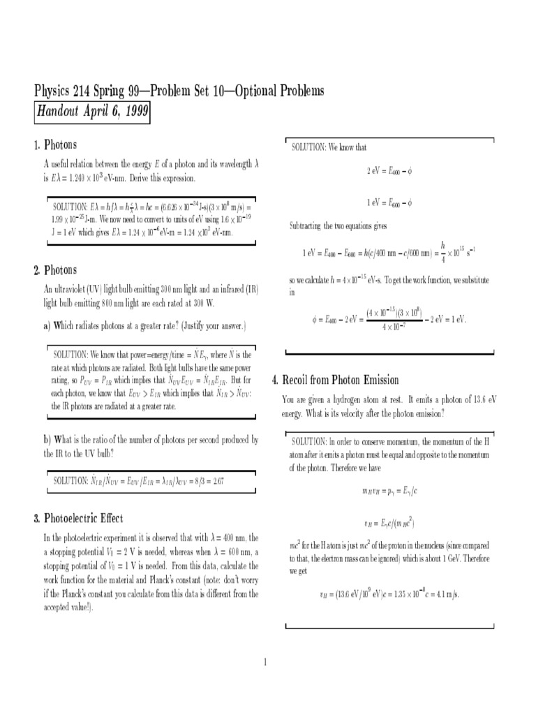 pset10_s99opt | PDF | Electronvolt | Electron