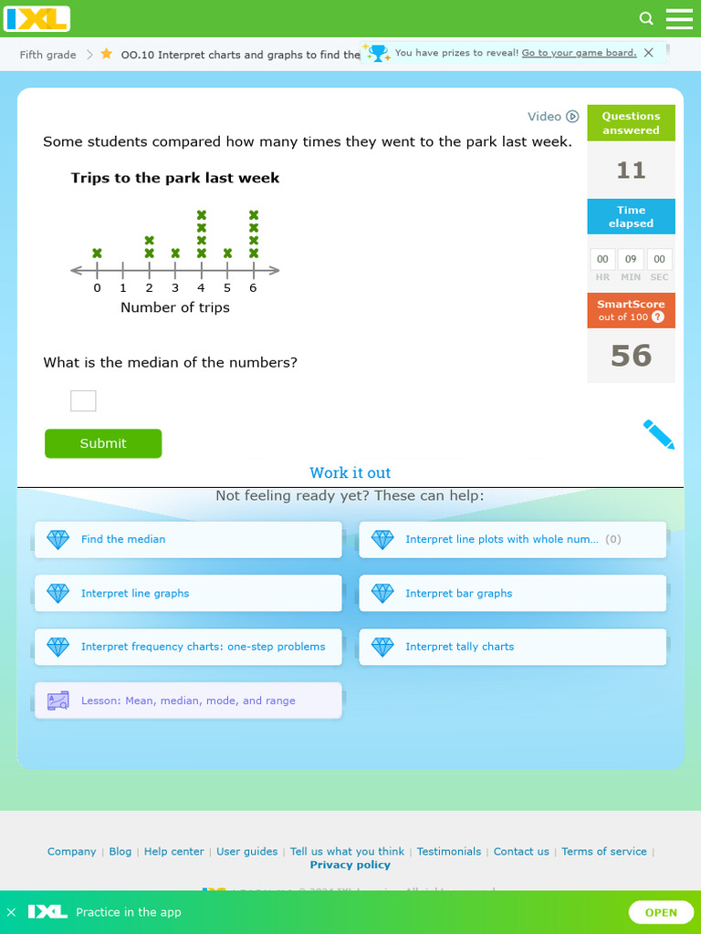 IXL Interpret Charts and Graphs To Find The Median 5th Grade Math | PDF