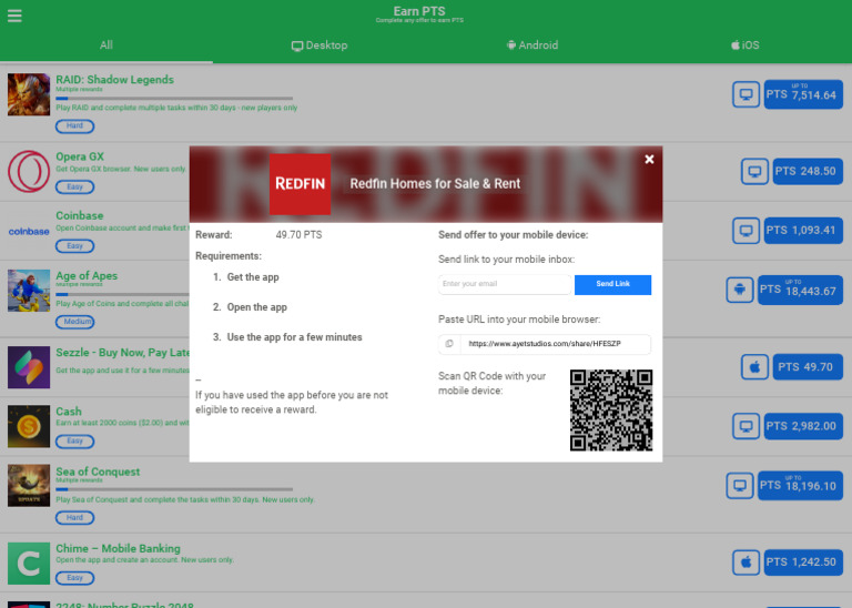 Complete Any Offer To Earn PTS | PDF | Mobile App | Application Software