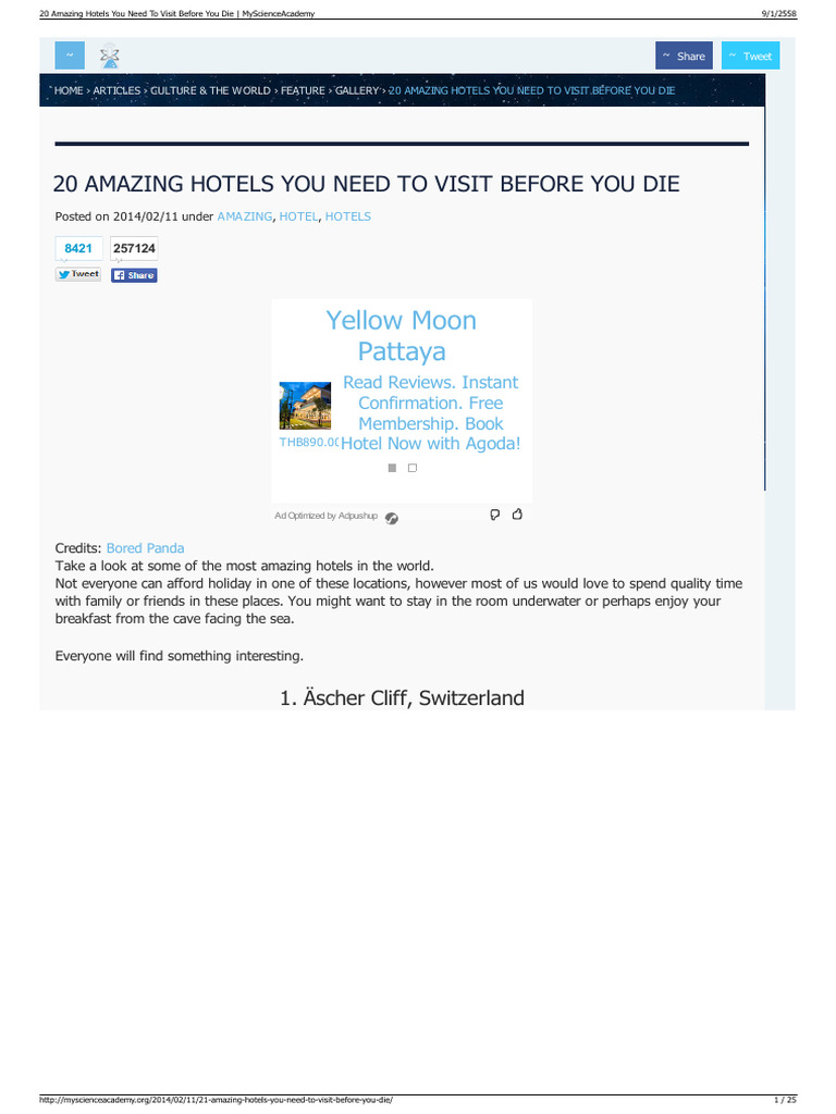 20 Amazing Hotels You Need To Visit Before You Die MyScien | PDF ...