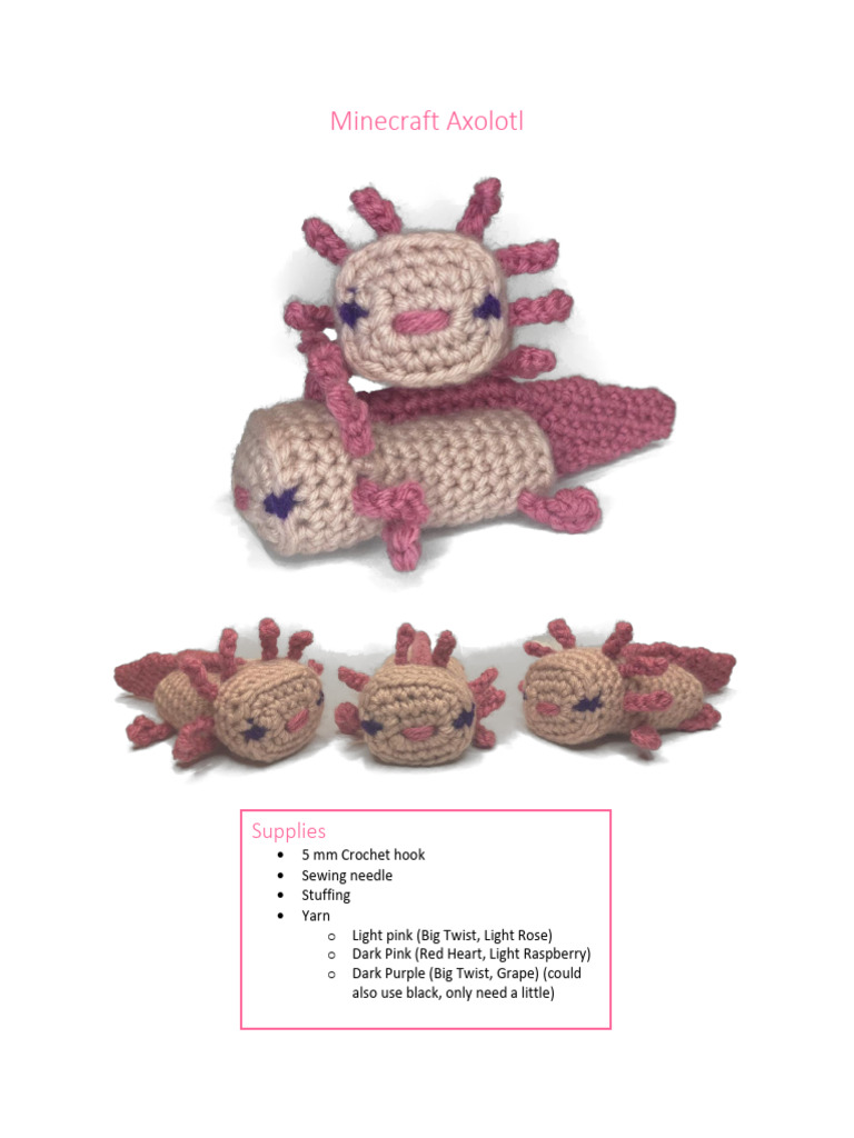 Crochet Minecraft Axolotl Pattern | PDF | Crochet | Yarn