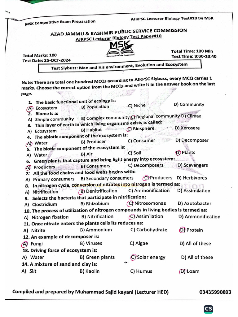 MSK Bio Test 10 Solved | PDF