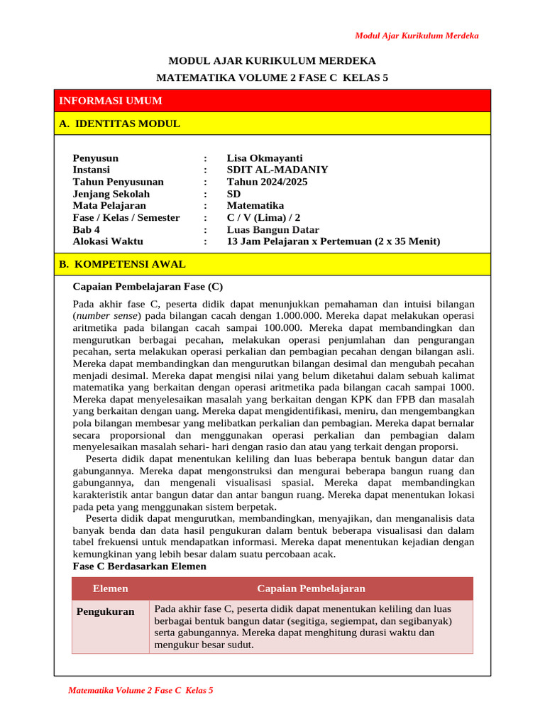 Modul Ajar MTK BAB 4 BANGUN DATAR | PDF