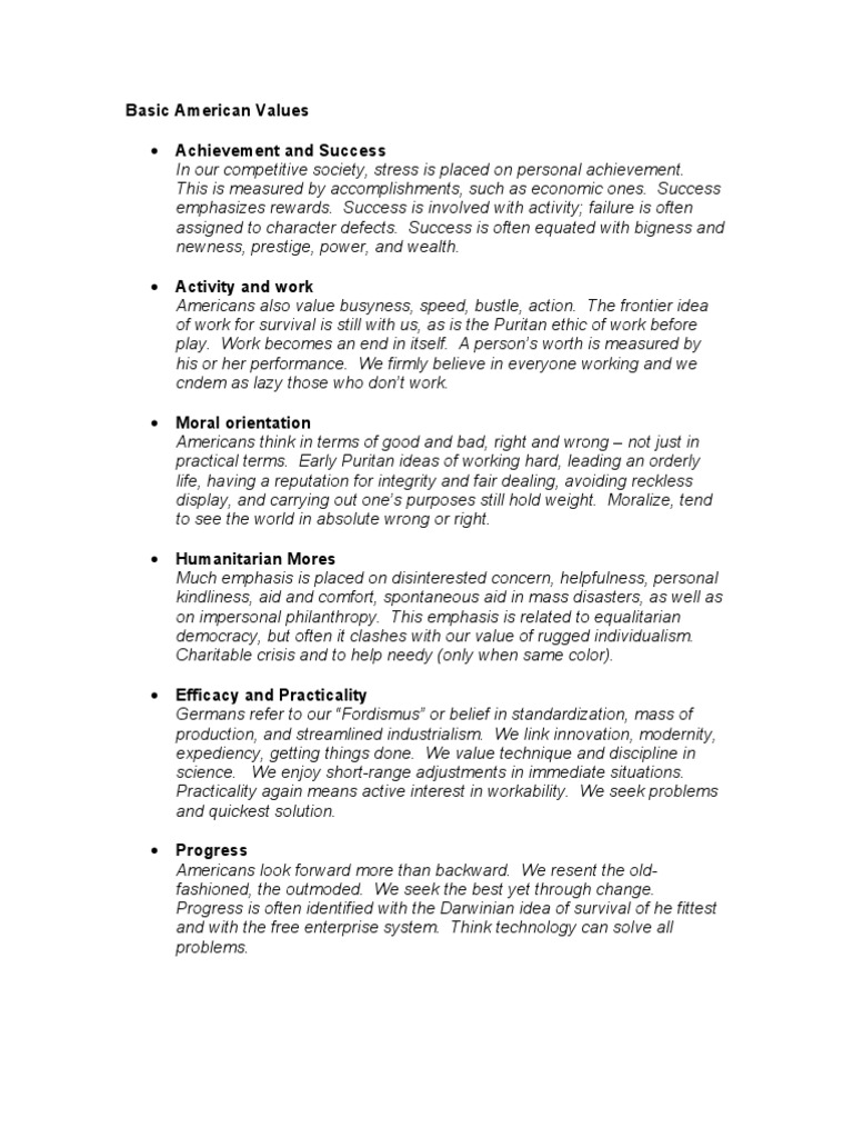 Core Values of American Culture | PDF | Equal Opportunity | Value (Ethics)
