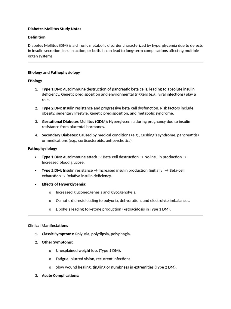 DM Study Notes | PDF | Diabetes | Hyperglycemia