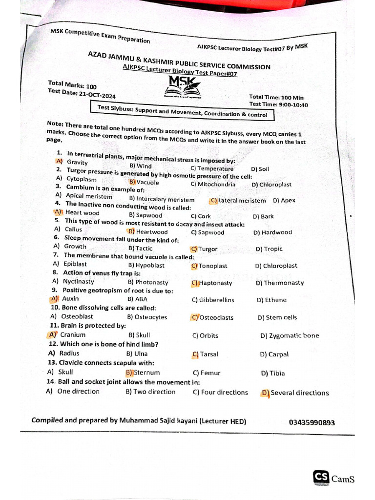 MSK Bio Test 7 Solved | PDF