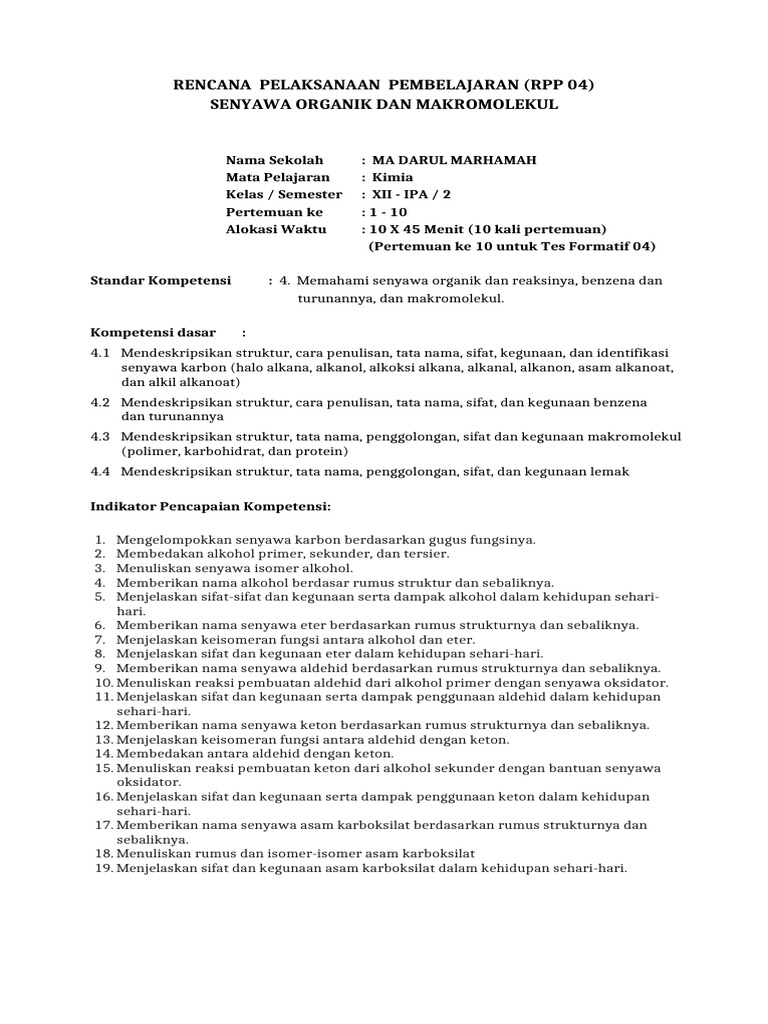 2016-2017 RPP XII IPA - 04 Senyawa Organik dan Makromolekul man | PDF