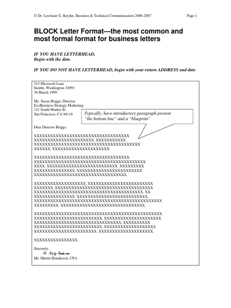 BLOCK Letter Format-The Most Common and Most Formal Format For Business ...