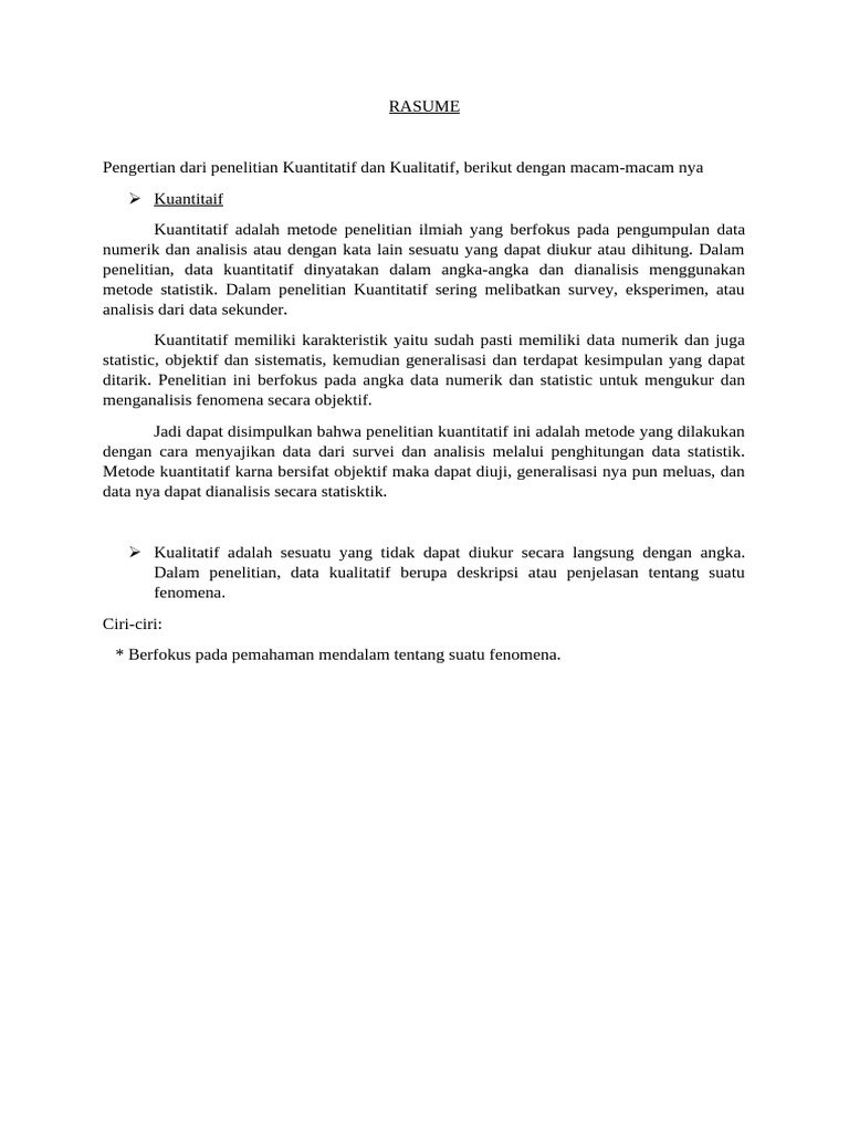 RASUME KUANTITATIF DAN KUALITATIF Ayy | PDF