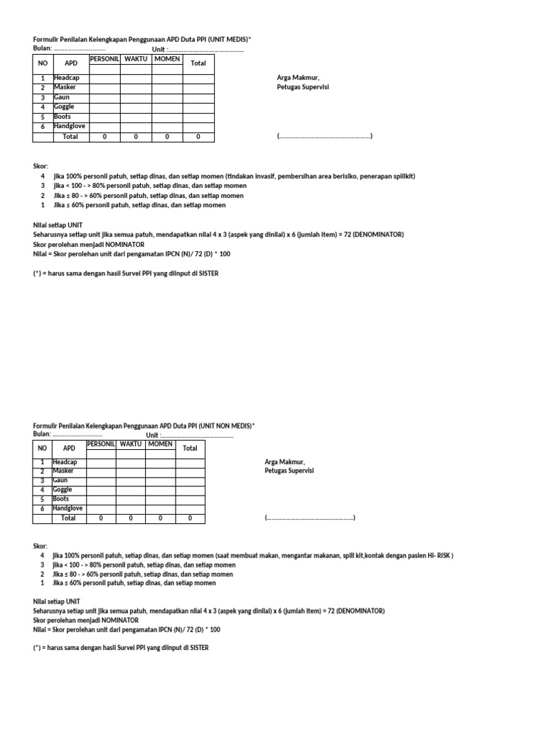 Formulir Penilaian Duta PPI APD | PDF