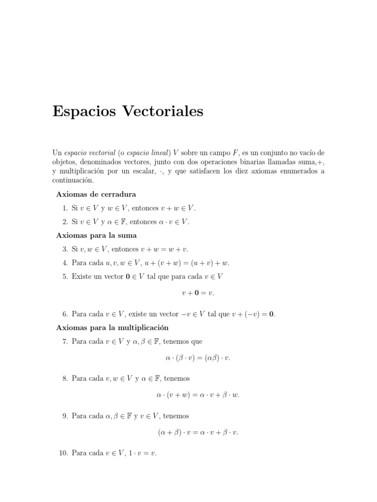 Axiomas y Ejemplos de Espacios Vectoriales | PDF | Base (álgebra lineal ...