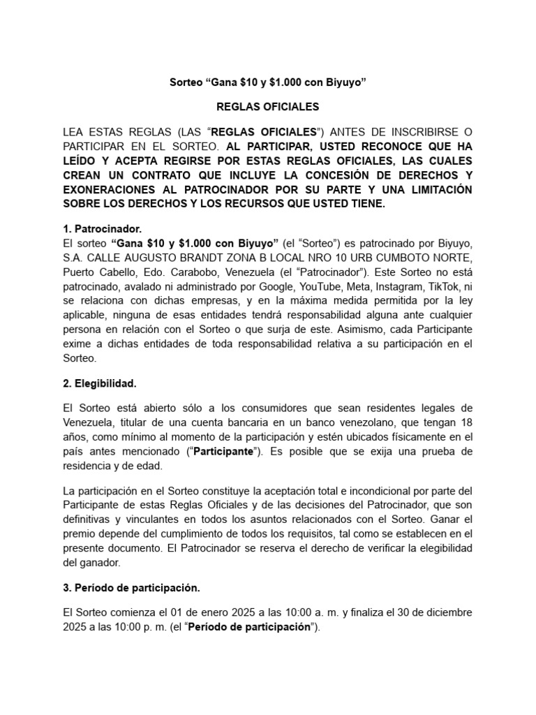 sorteo_gana_10_y_1000_Biyuyo_REGLAS_OFICIALES | PDF | Daños y ...