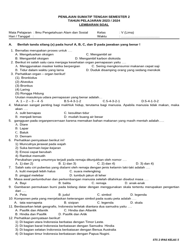 Soal Ipas STS 5 | PDF