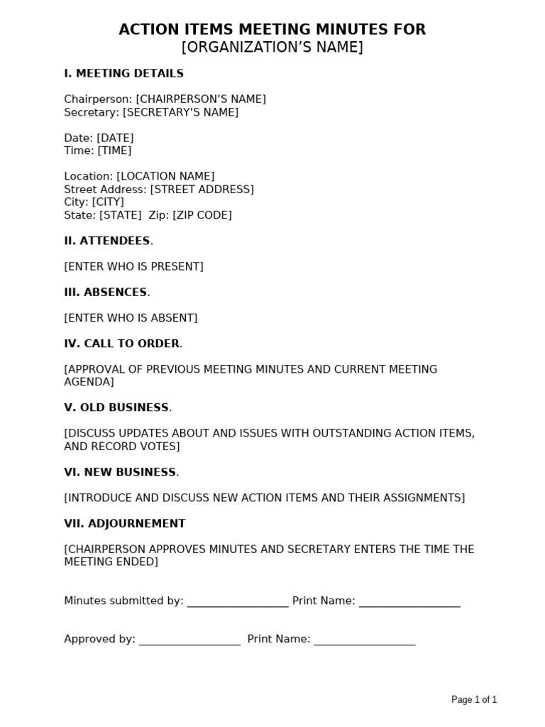 Action Items Meeting Minutes Template 09 21 | PDF
