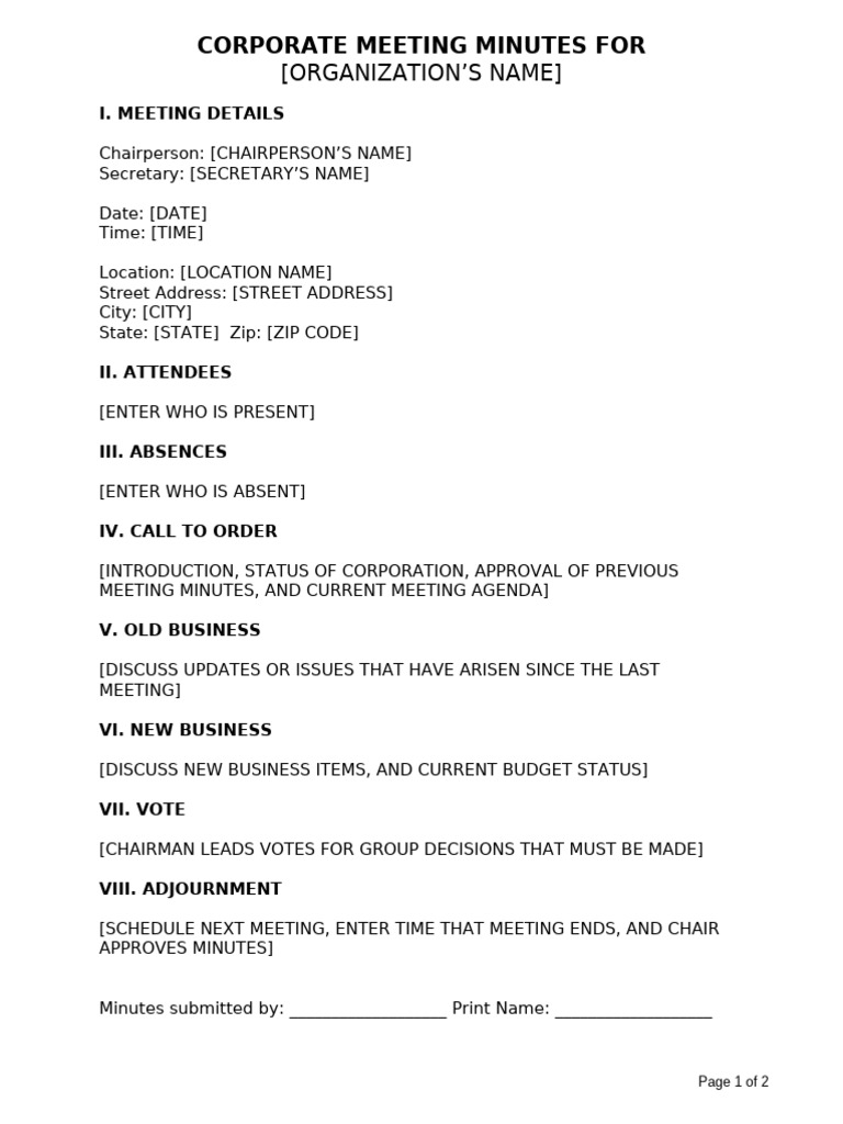 Corporate Meeting Minutes Template | PDF