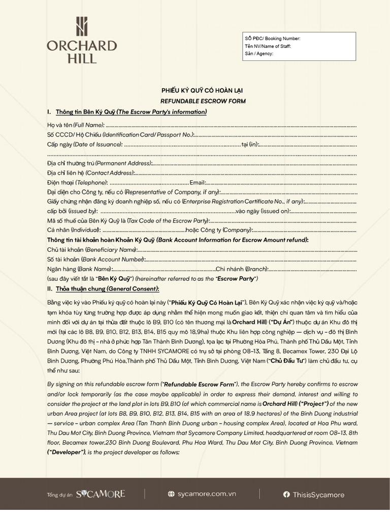 Orchard Hill - Refundable Escrow Form.V1 | PDF