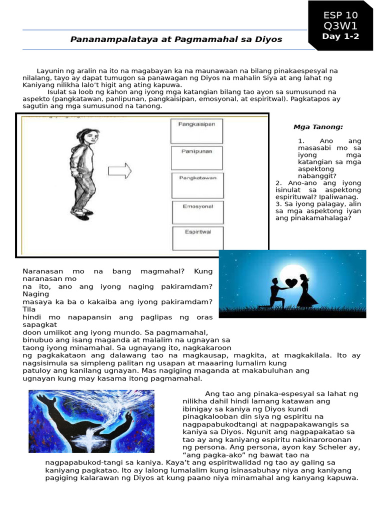 ESP - Q3W1 2 Pagmamahal Sa Diyos | PDF