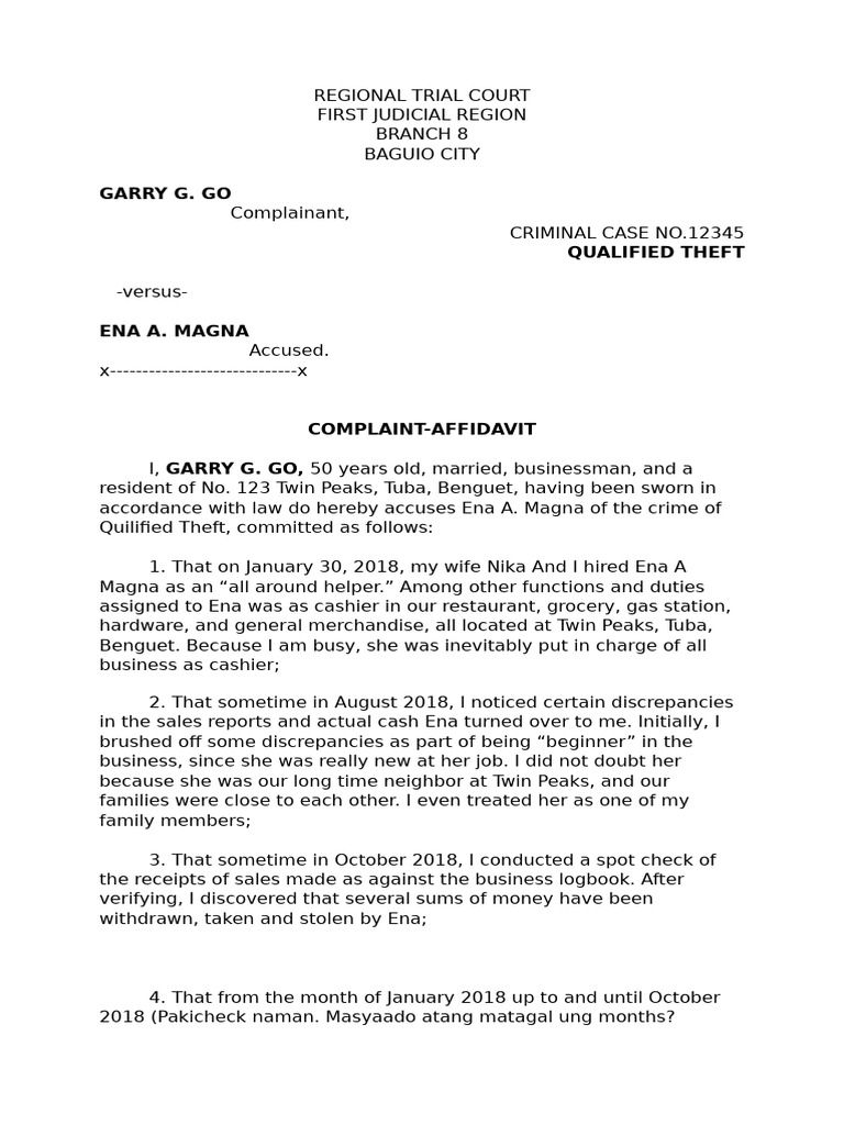 Compliant Qualified Theft | PDF | Affidavit