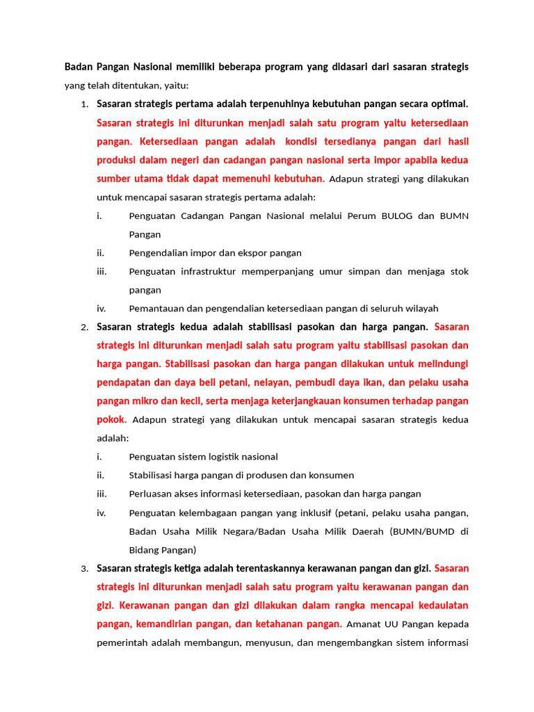 Sasaran Strategis Badan Pangan Nasional | PDF