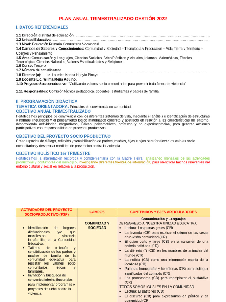 Modelosde PAT PDC Primaria | PDF | Bolivia | Violencia