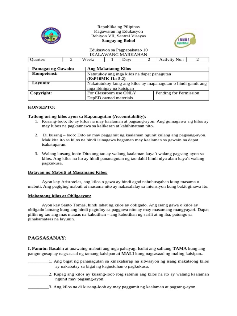 EsP10 Q2 Wk1 Day2 | PDF