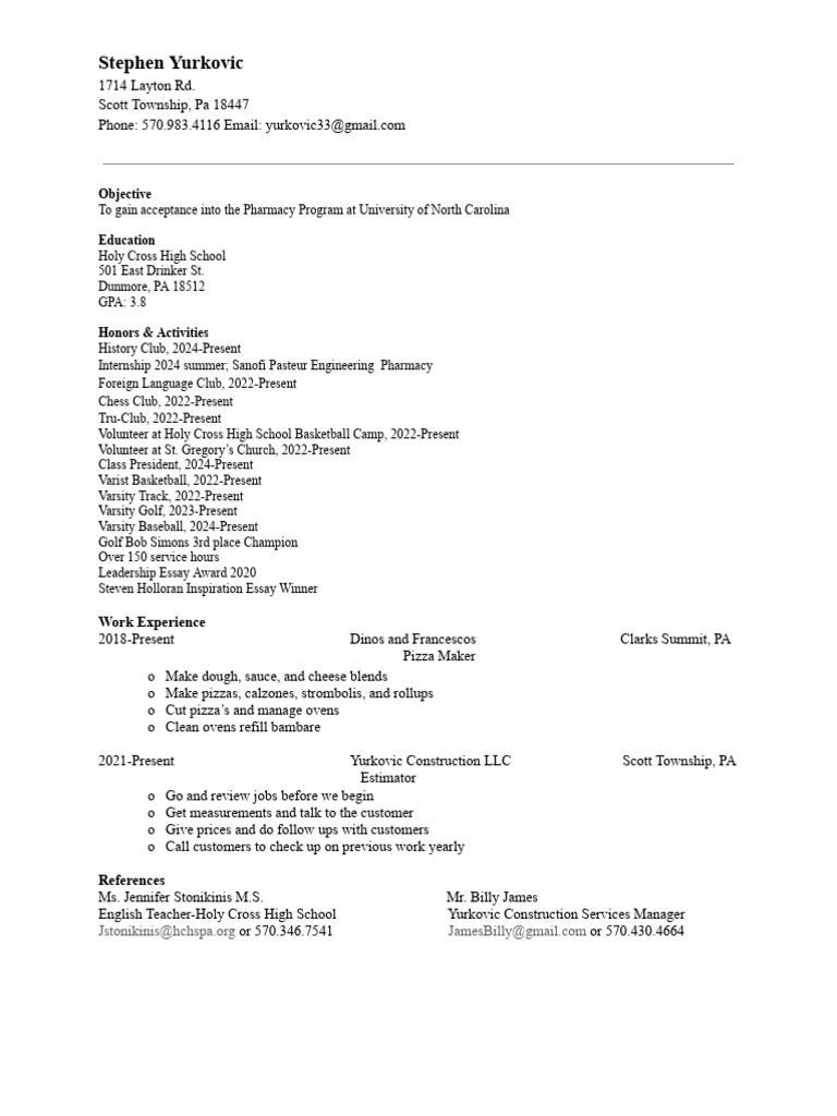 Stephen Yurkovic Resume | PDF