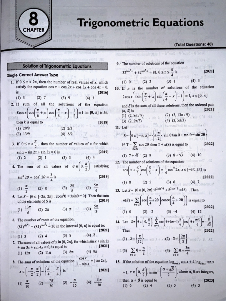 Trigonometric Equations Pyq Pdf Mathematical Relations Euclidean Geometry