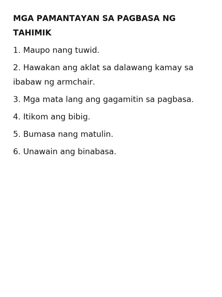 Mga Pamantayan Sa Pagbasa NG Tahimik | PDF