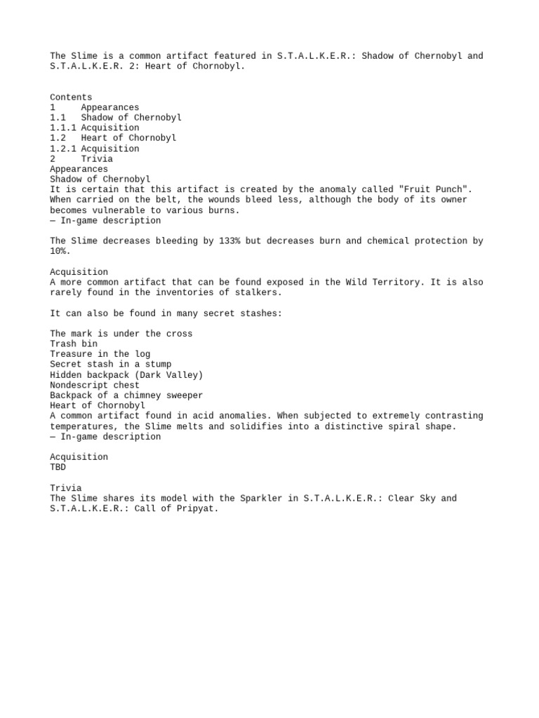 Stalker Notes - Slime | PDF