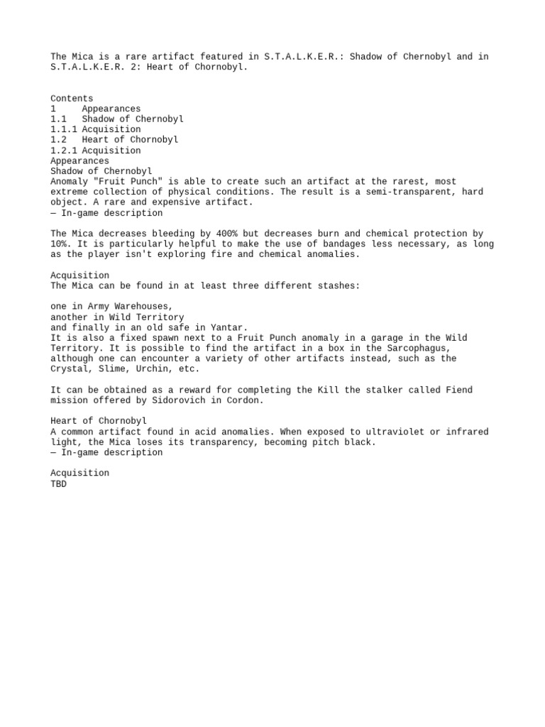 Stalker Notes - Mica | PDF