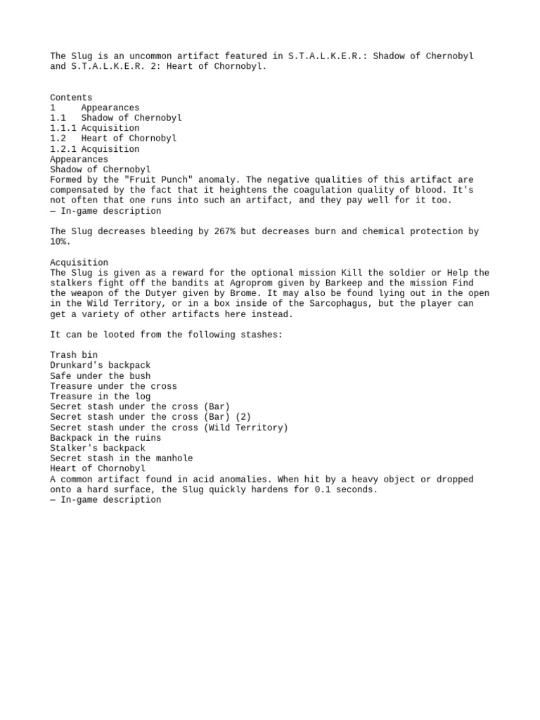 Stalker Notes - Slug | PDF