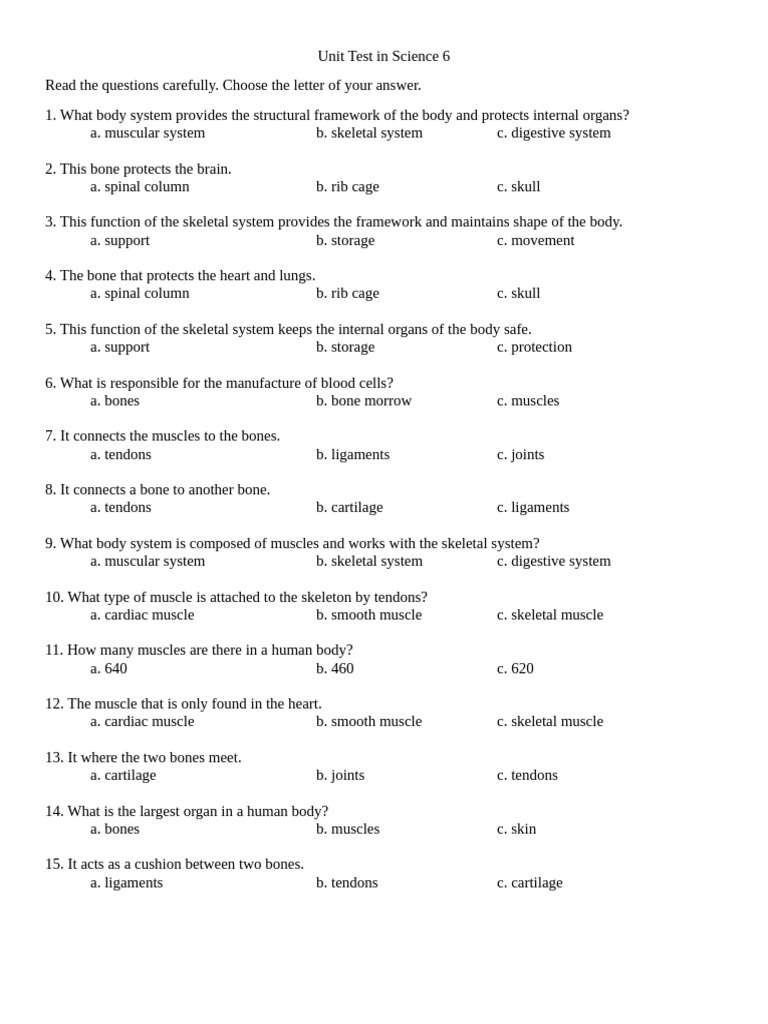 Muscular & Skeletal Quiz | PDF