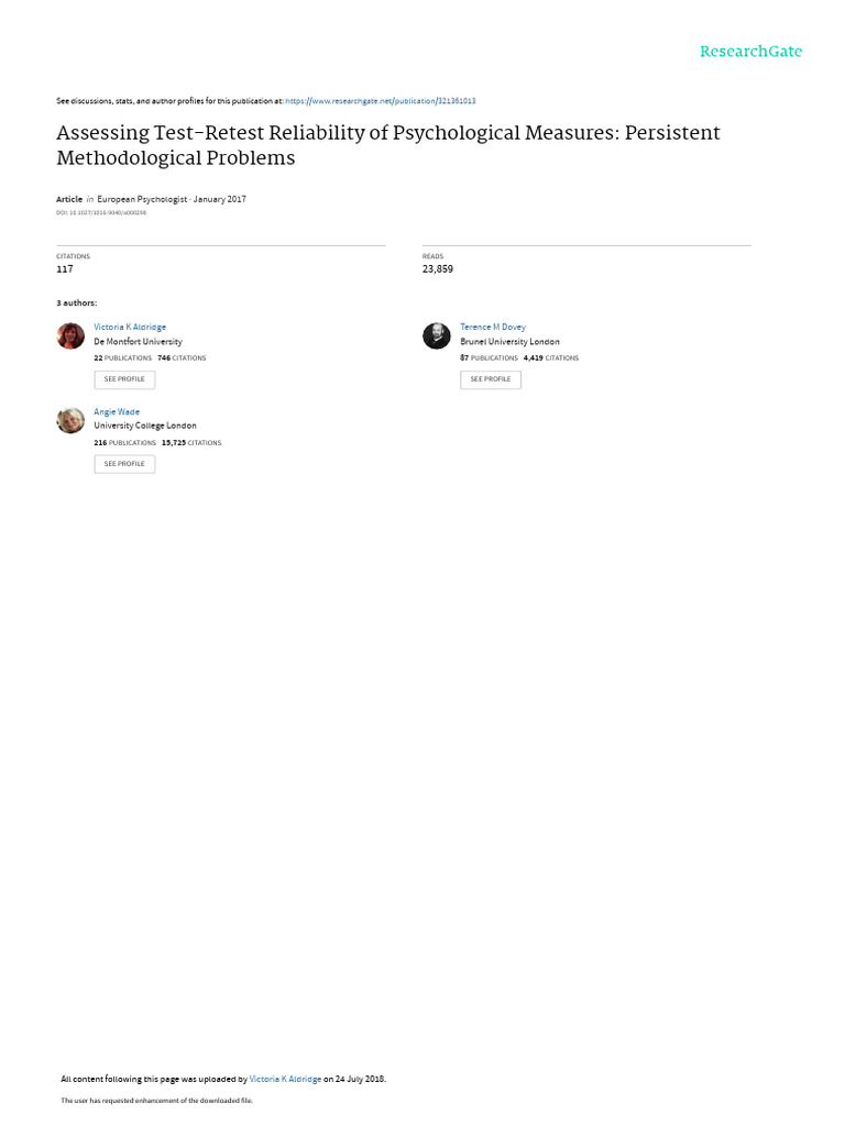 Assessing Test-Retest Reliability of Psychological | PDF | Validity ...