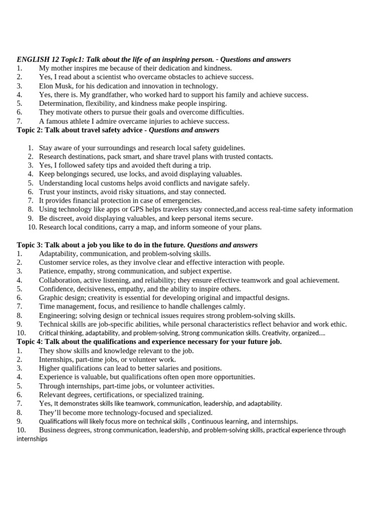 Speaking Answer The Questions | PDF | Skill | Leadership