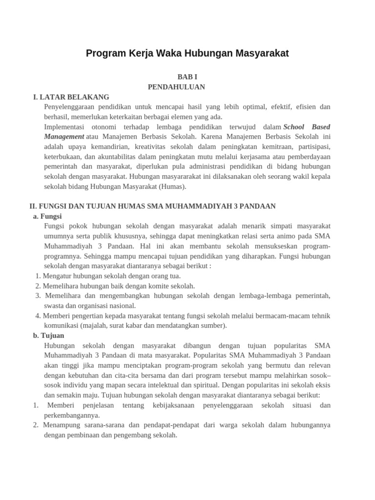 Program Kerja Waka Hubungan Masyarakat | PDF