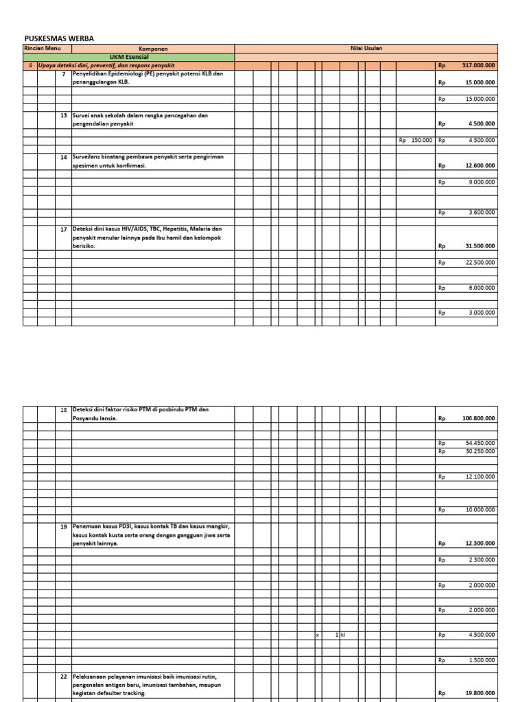 Rincian Anggaran Puskesmas Werba | PDF