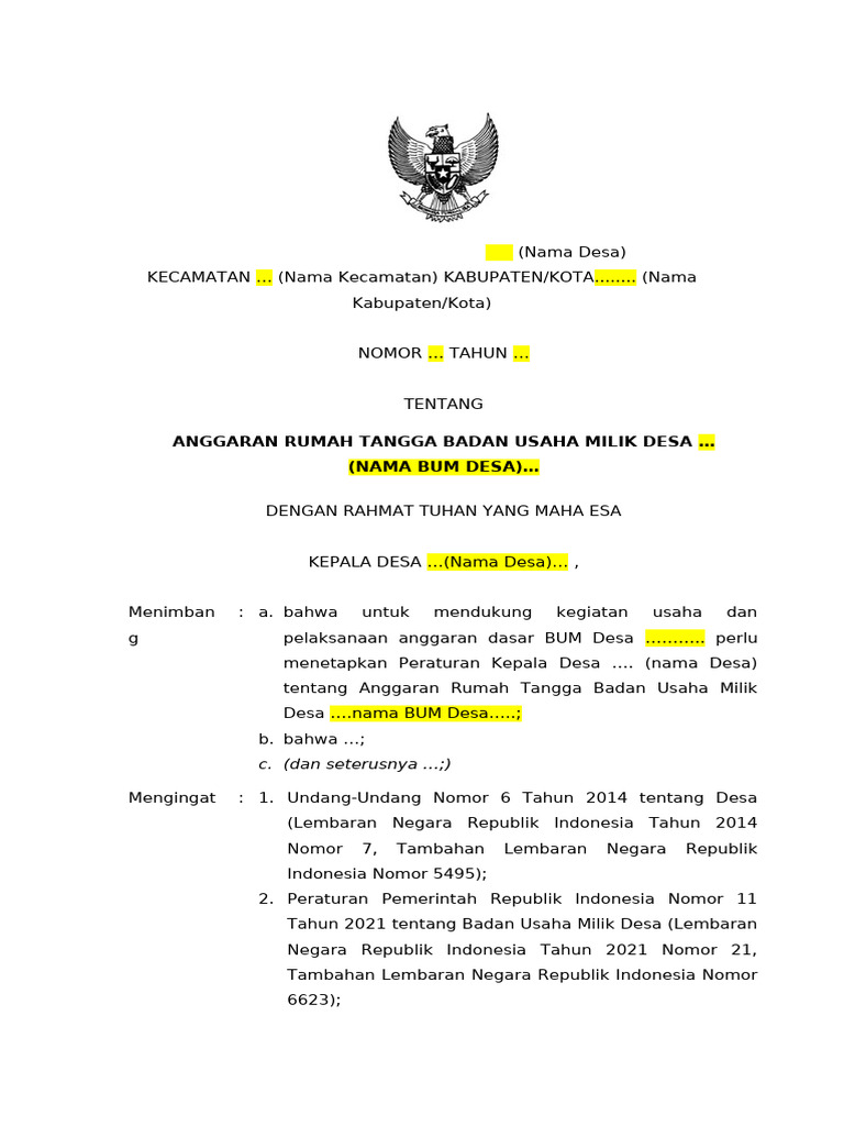 6g. FORMAT ANGGARAN RUMAH TANGGA BUMDES BUMDESMA | PDF