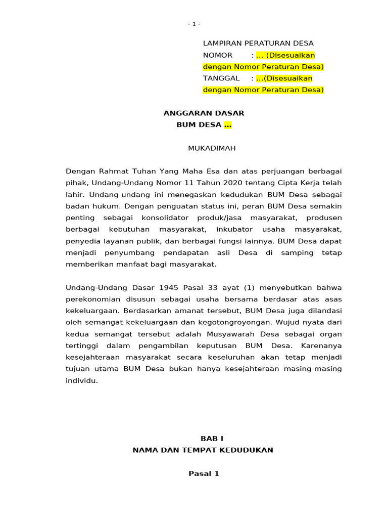 6d. FORMAT ANGGARAN DASAR | PDF