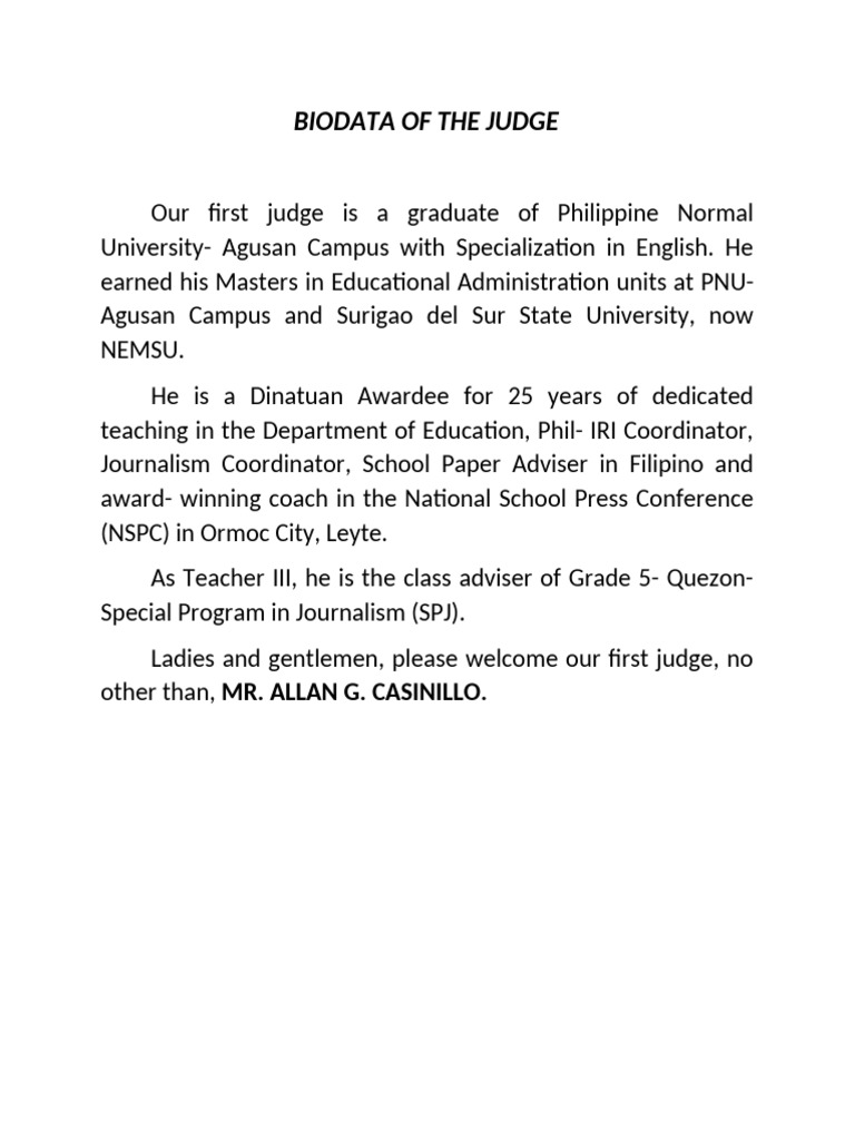 Judge Allan G. Casinillo's Biodata | PDF
