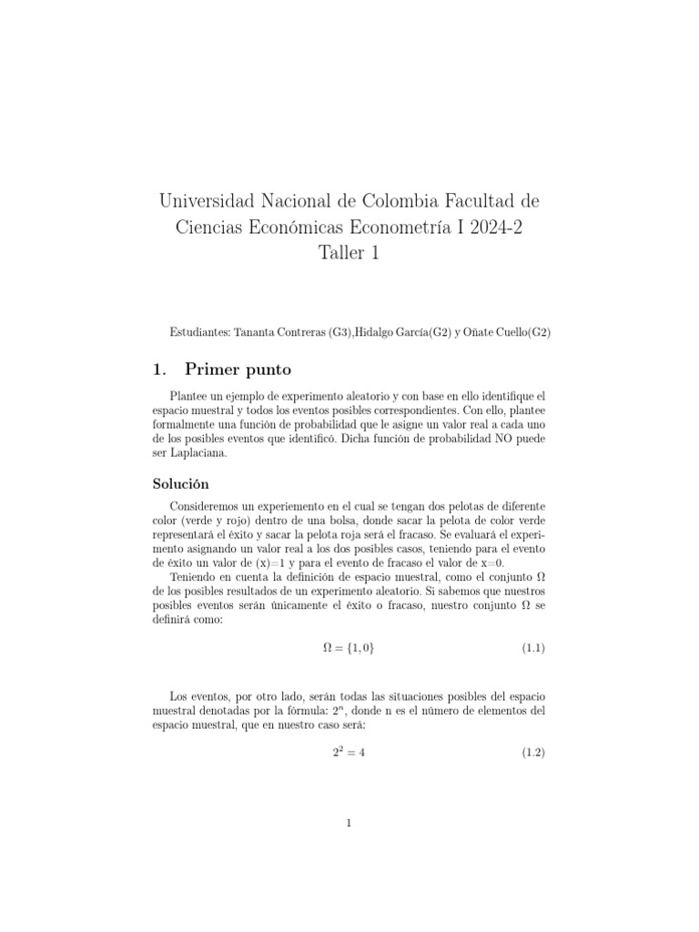 Taller de Econometría: Probabilidad y Varianza | PDF | Mínimos cuadrados ordinarios | Análisis ...