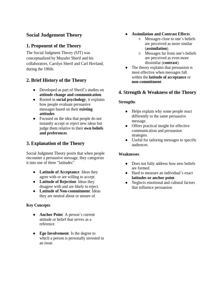 Social Judgement Theory | PDF | Psychology | Psychological Attitude