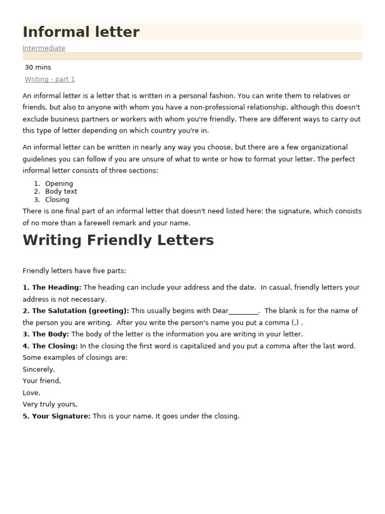 Writing an Informal and Friendly Letter Layout Format | PDF