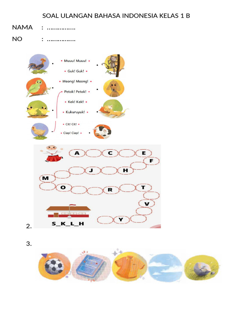 Soal Ulangan Bahasa Indonesia Kelas 1 B | PDF