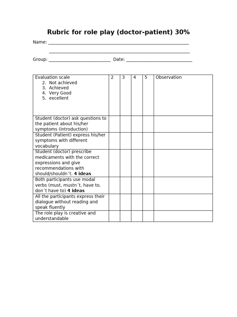 Rubric For Role Play | PDF